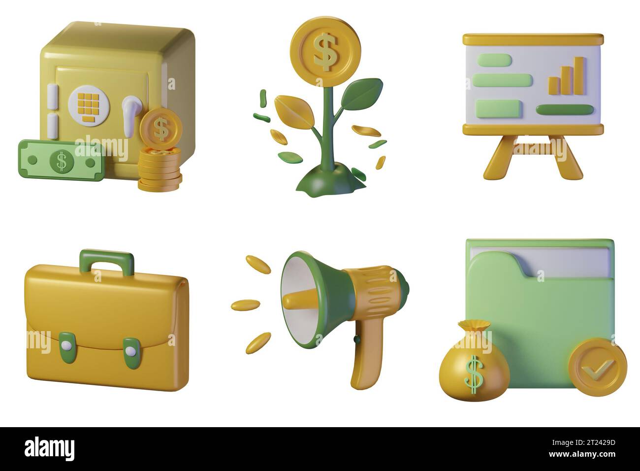 Set of Business items. Isolated on white background. 3D illustration ...