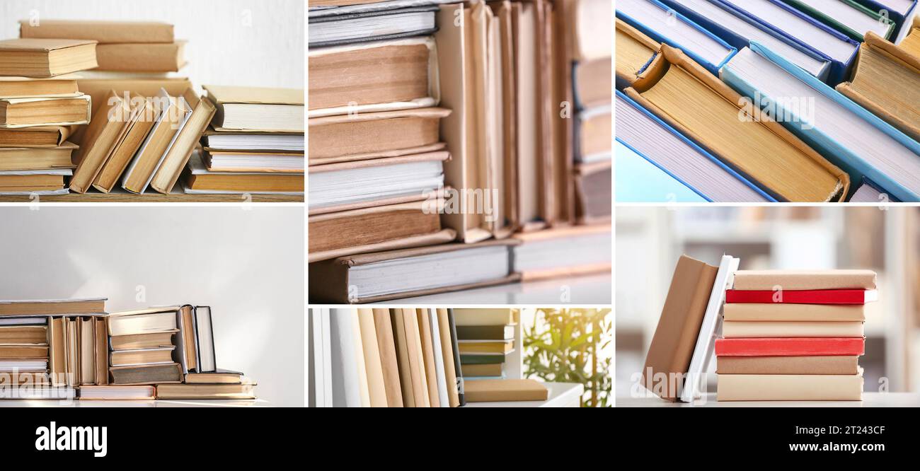 Collage with different books for reading Stock Photo - Alamy