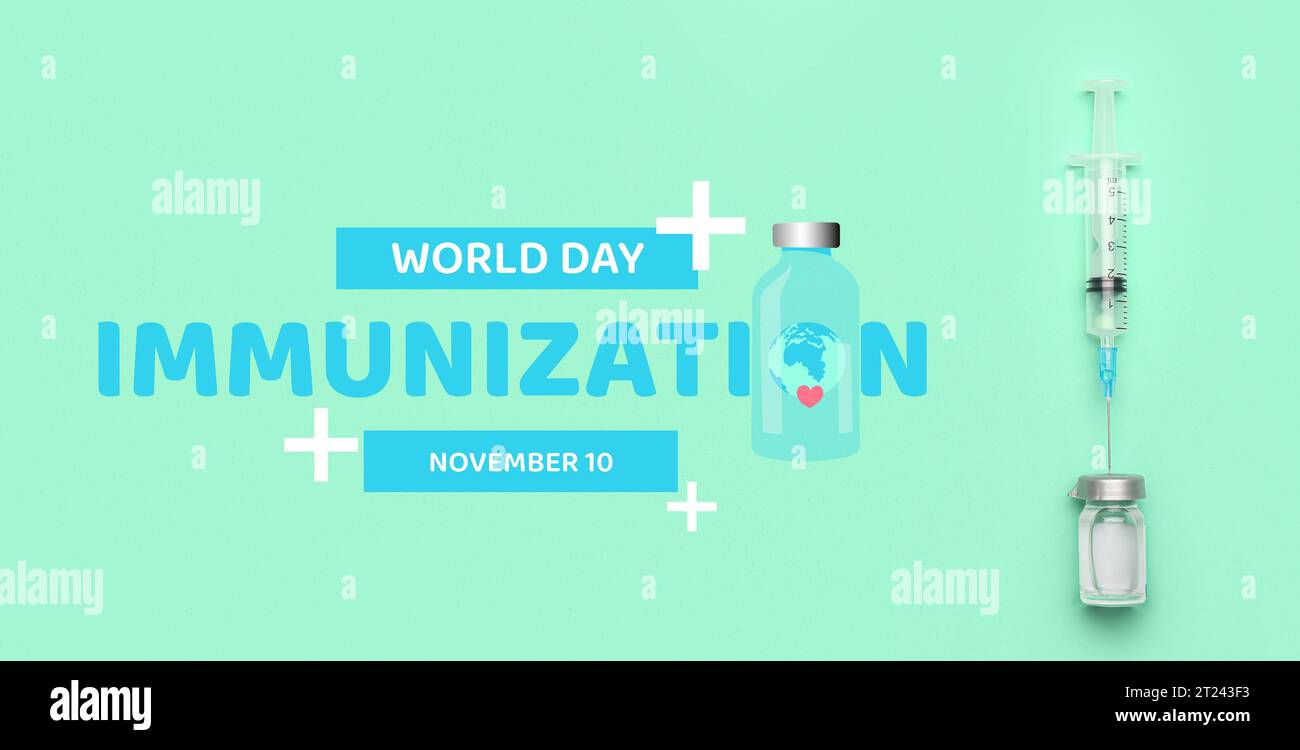 Banner for World Immunization Day with syringe and vaccine Stock Photo ...