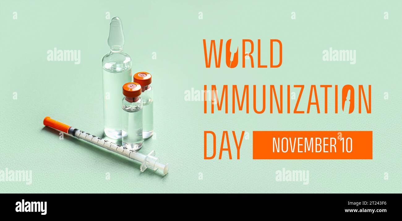Banner for World Immunization Day with syringe and vaccines Stock Photo ...