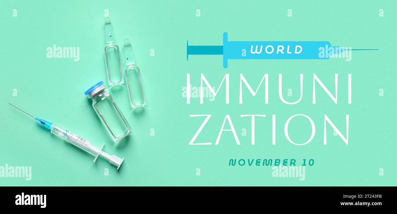 Banner for World Immunization Day with syringe and vaccines Stock Photo ...