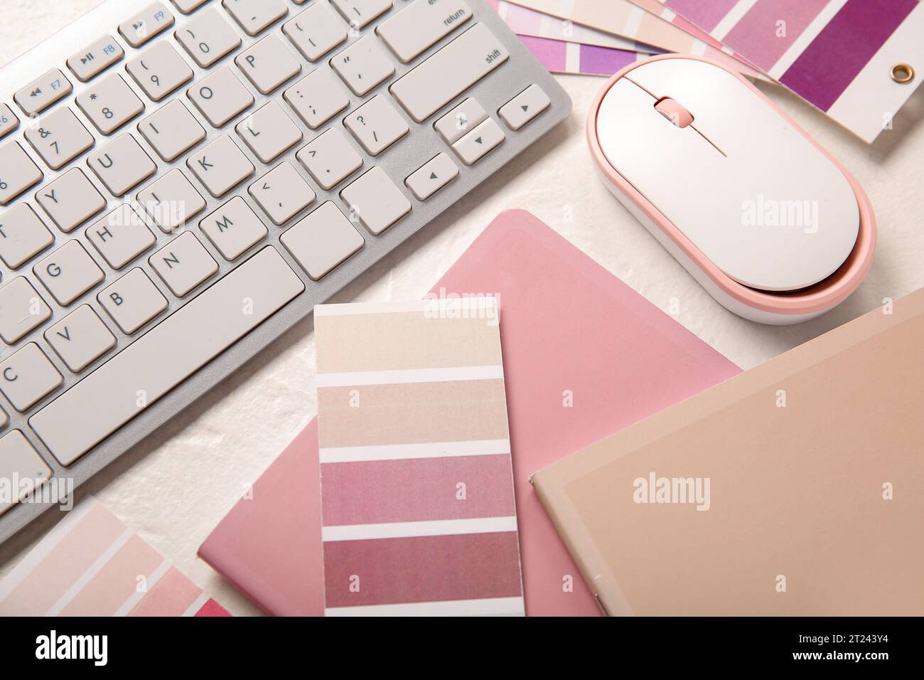Color palettes, PC keyboard and notebooks on light background Stock ...