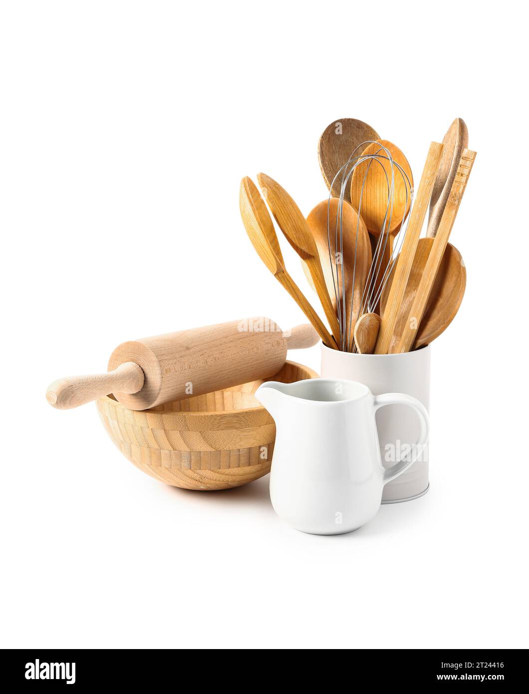 Wooden baking utensils isolated on white background Stock Photo - Alamy