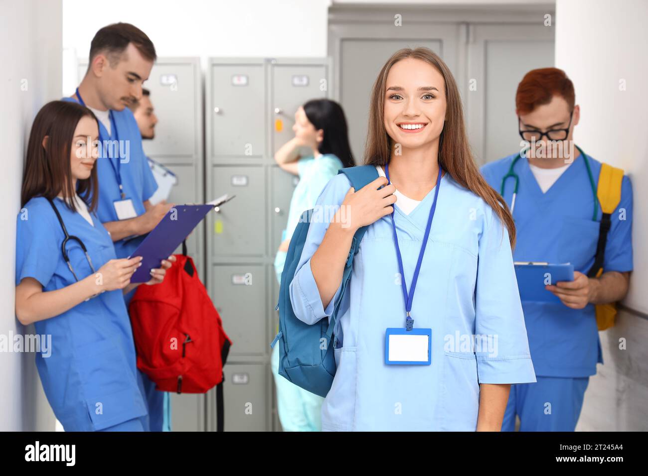 Female medical student at university hall Stock Photo - Alamy
