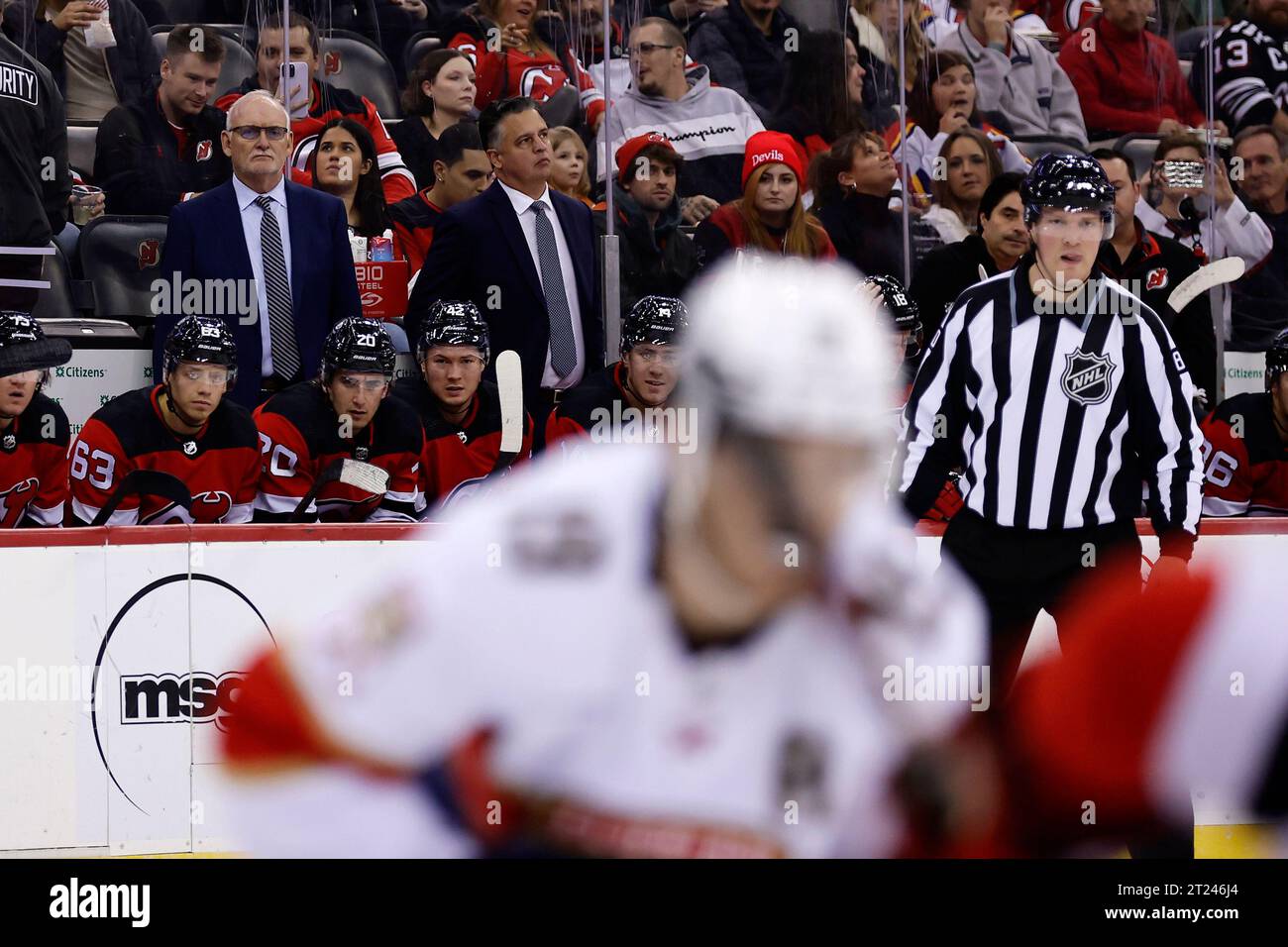 New Jersey Devils head coach Lindy Ruff looks on against the Florida ...
