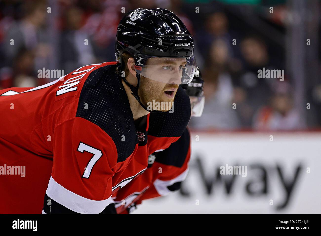 New Jersey Devils defenseman Dougie Hamilton (7) waits for action ...