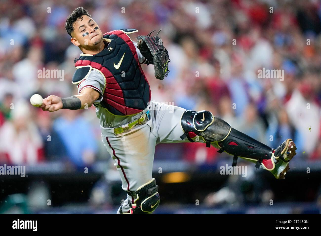 Arizona Diamondbacks catcher Gabriel Moreno commits a throwing error ...