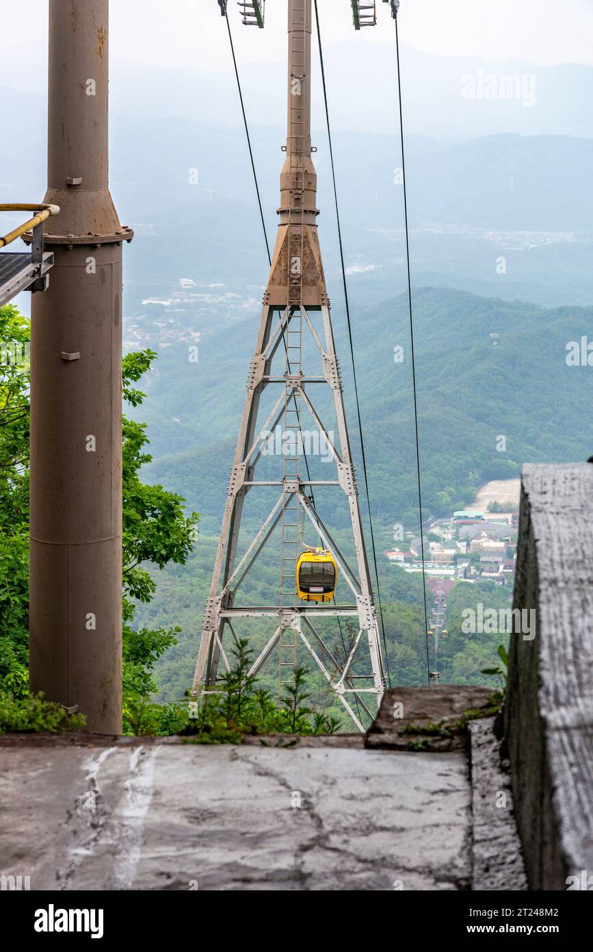 View from inside the cabin on the cable car, South Korea Stock Photo ...