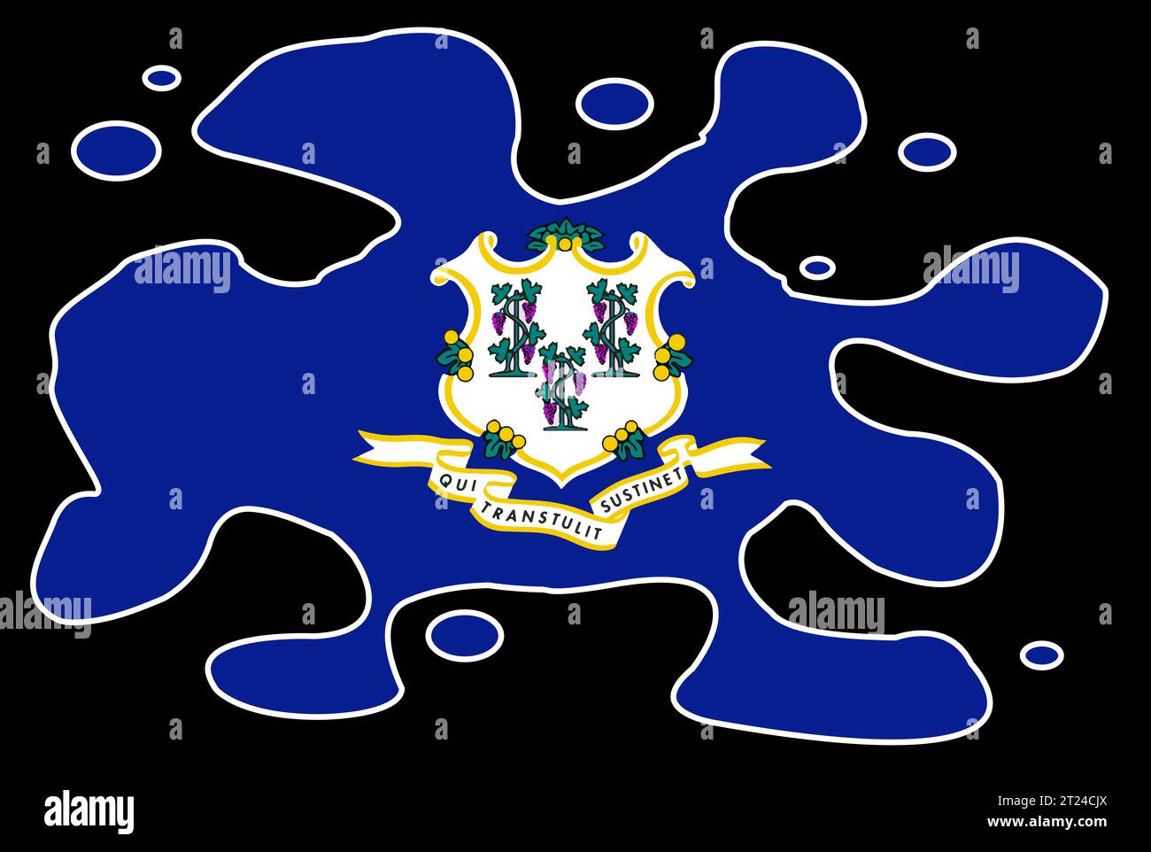 The flag of the state of Connecticut set below an ink stain splatter ...