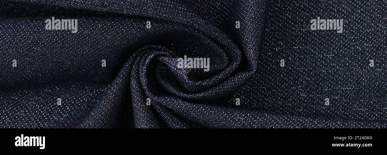 Twisted high quality dark blue tweed fabric with creases Stock Photo ...