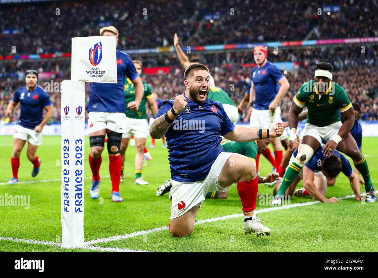 Cyril Baille #1 of France celebrates his try during the Rugby World Cup ...