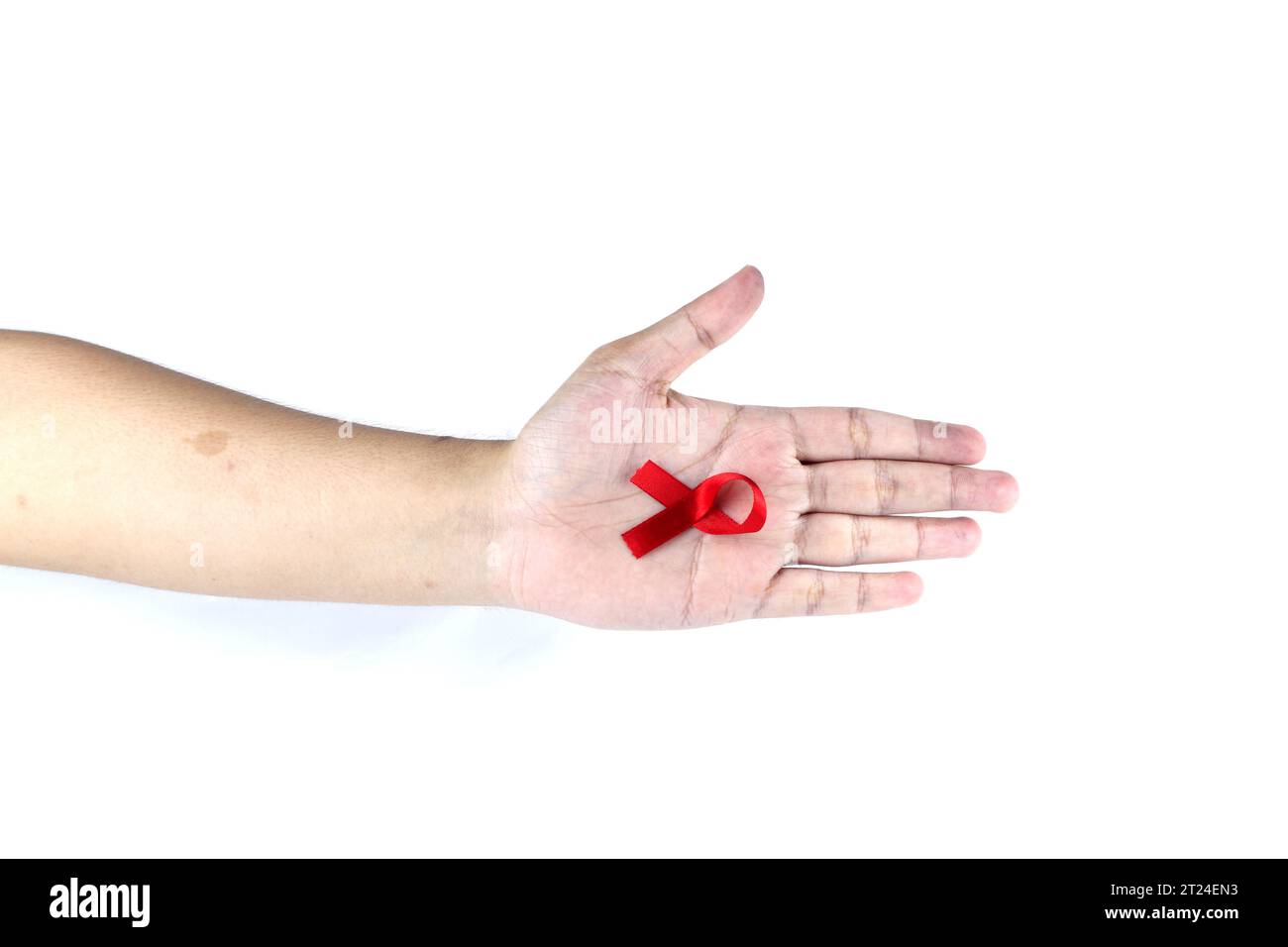 hand symbol with red ribbon Stock Photo - Alamy