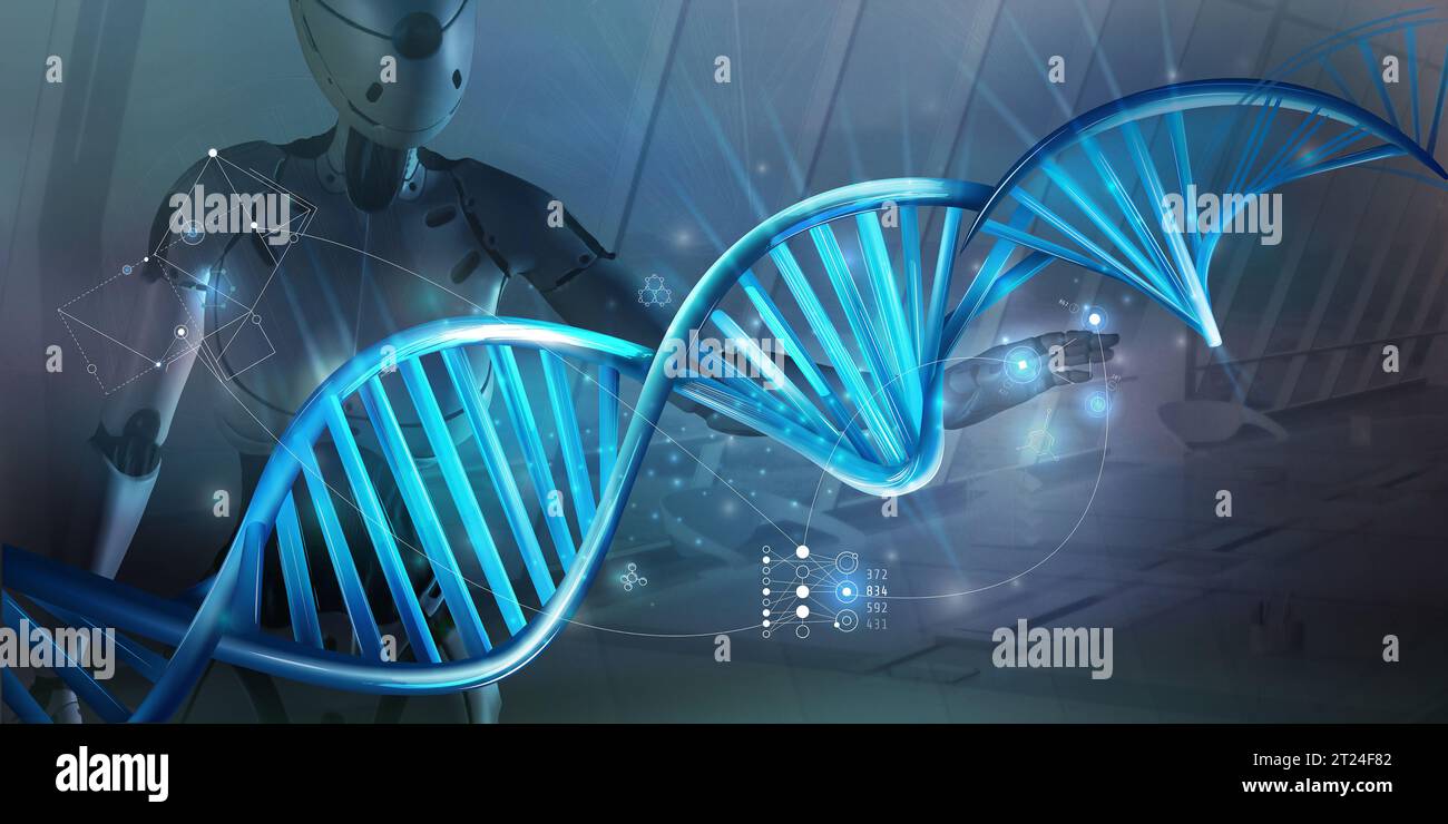 The work of artificial intelligence with DNA. 3D render Stock Photo - Alamy