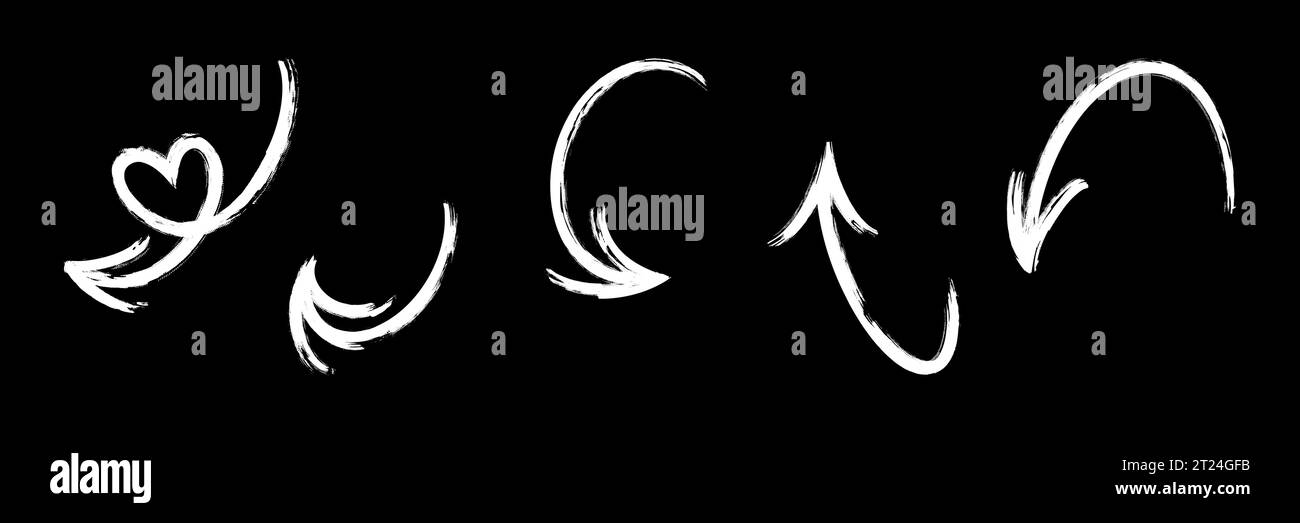 White chalk arrows. Brush painted arrow set with marker texture. Vector ...