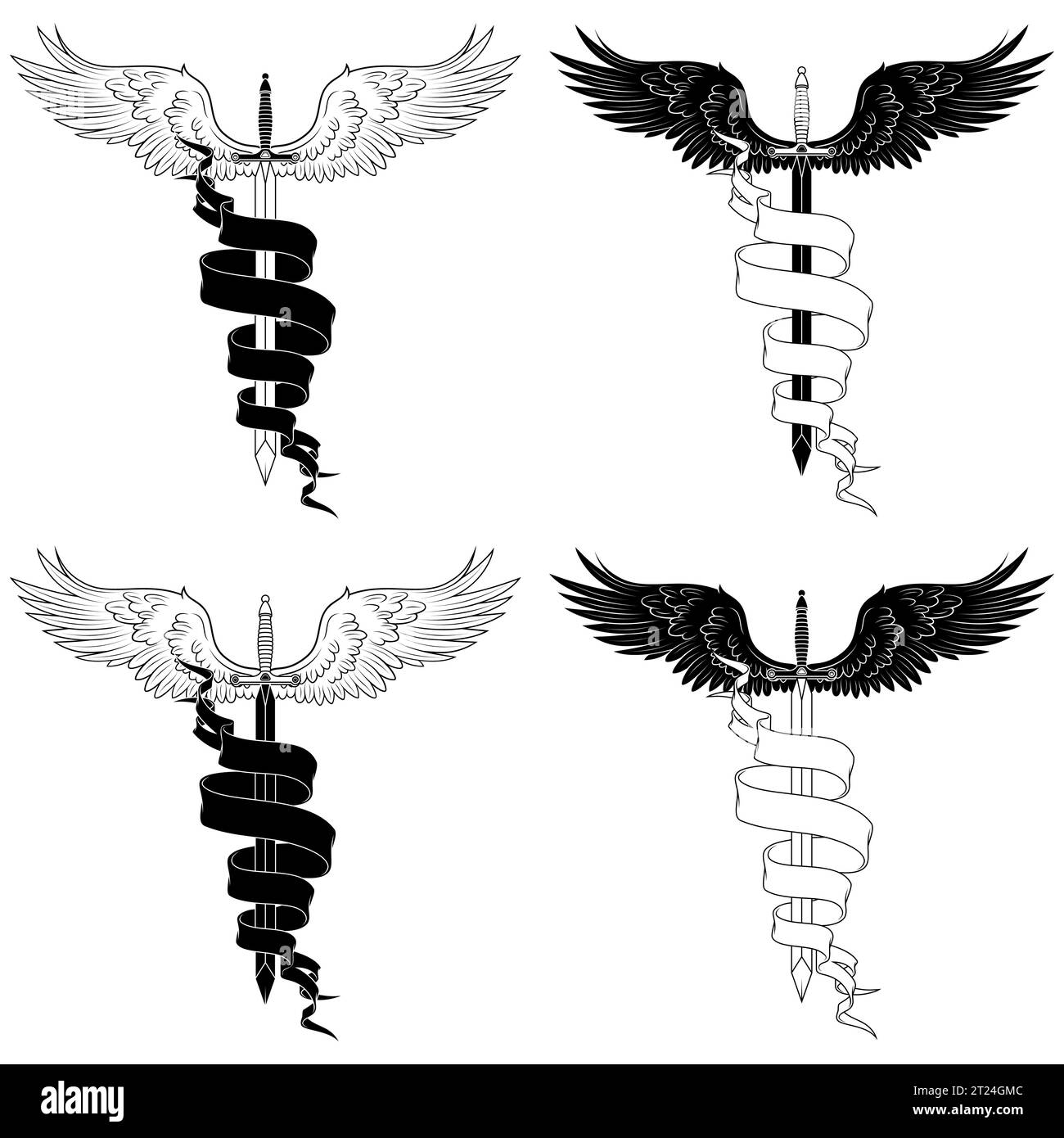 European medieval sword vector design, winged sword surrounded by ...