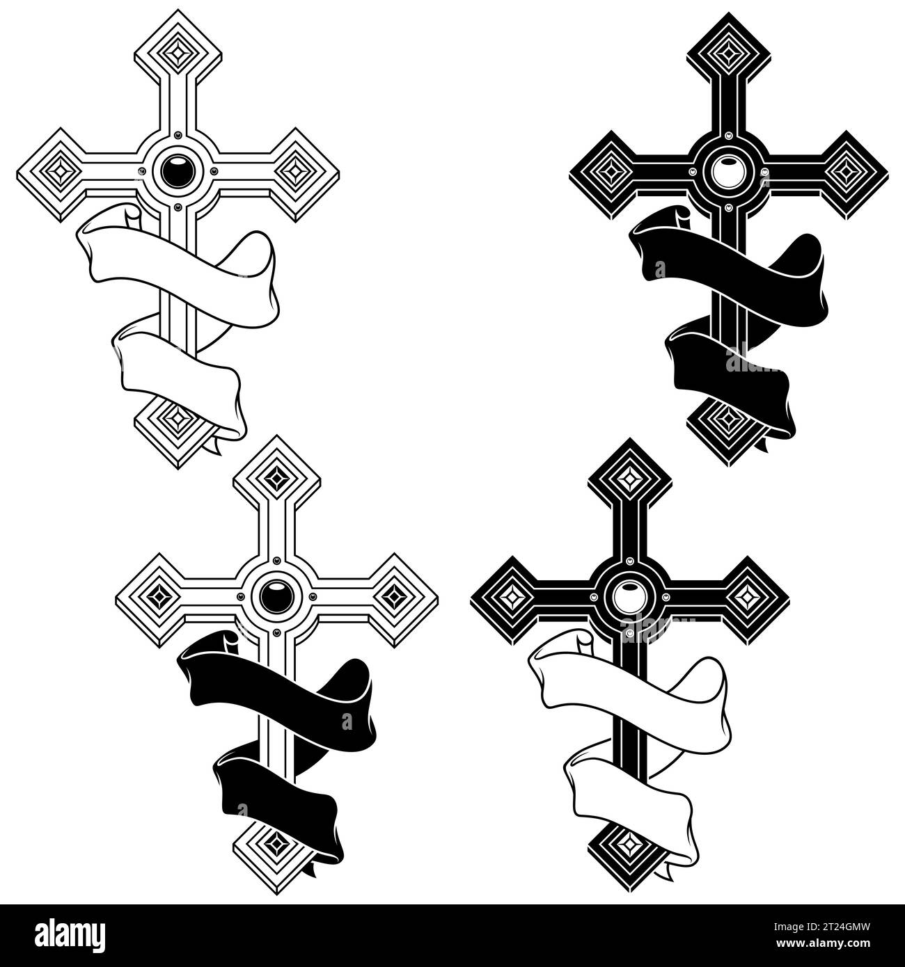 Vector design of Christian cross with ribbon, symbol of the Catholic ...