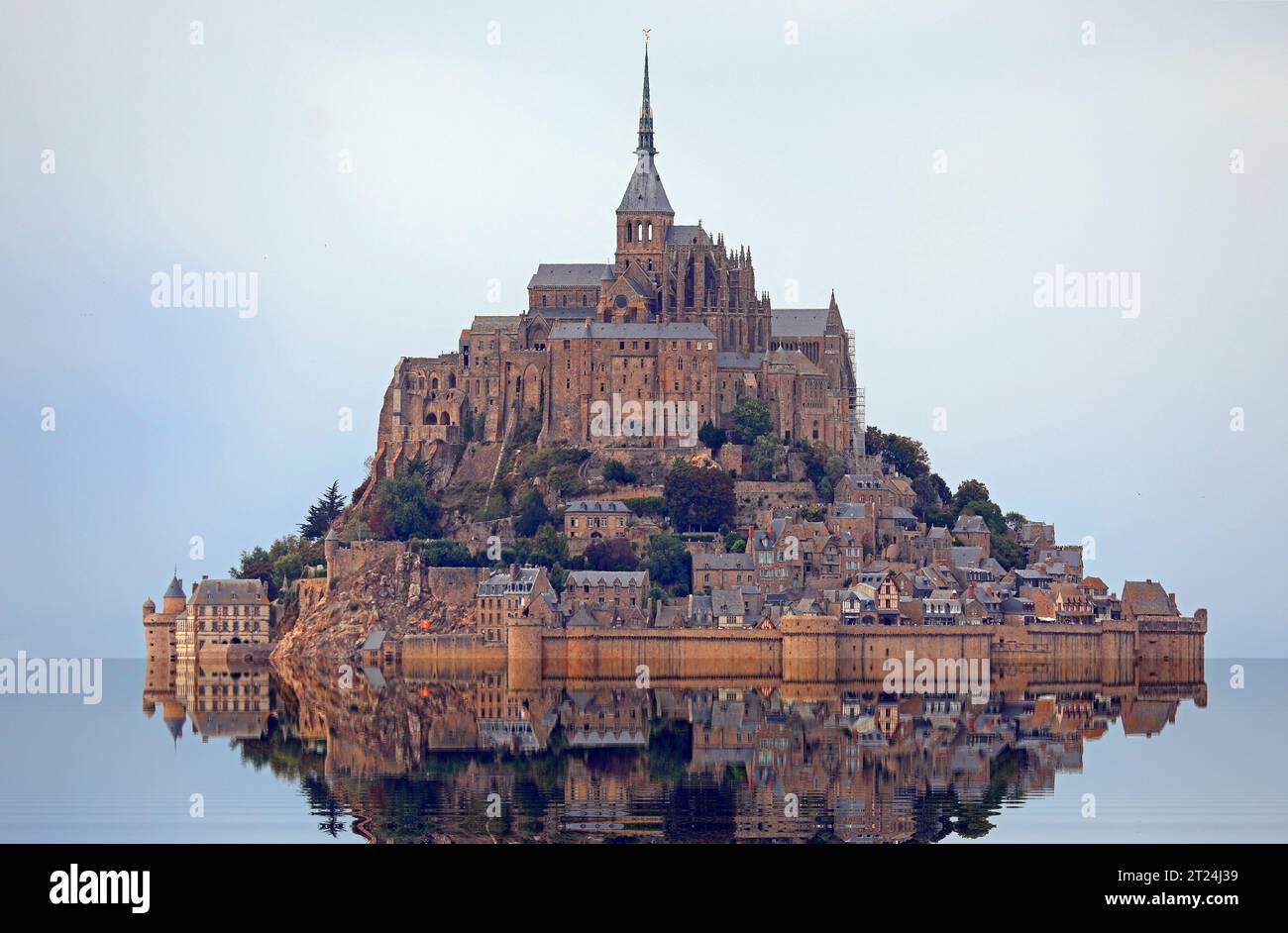 famous monastery of Mont Saint Michel with the Abbey church built above ...
