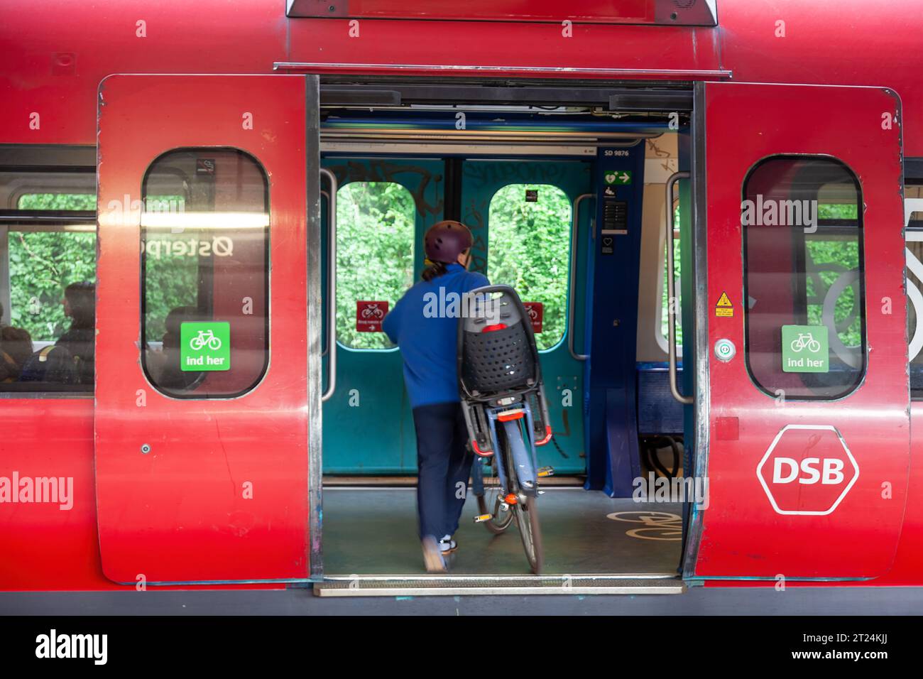 Carryin the bicycle into train in Denmark Stock Photo - Alamy