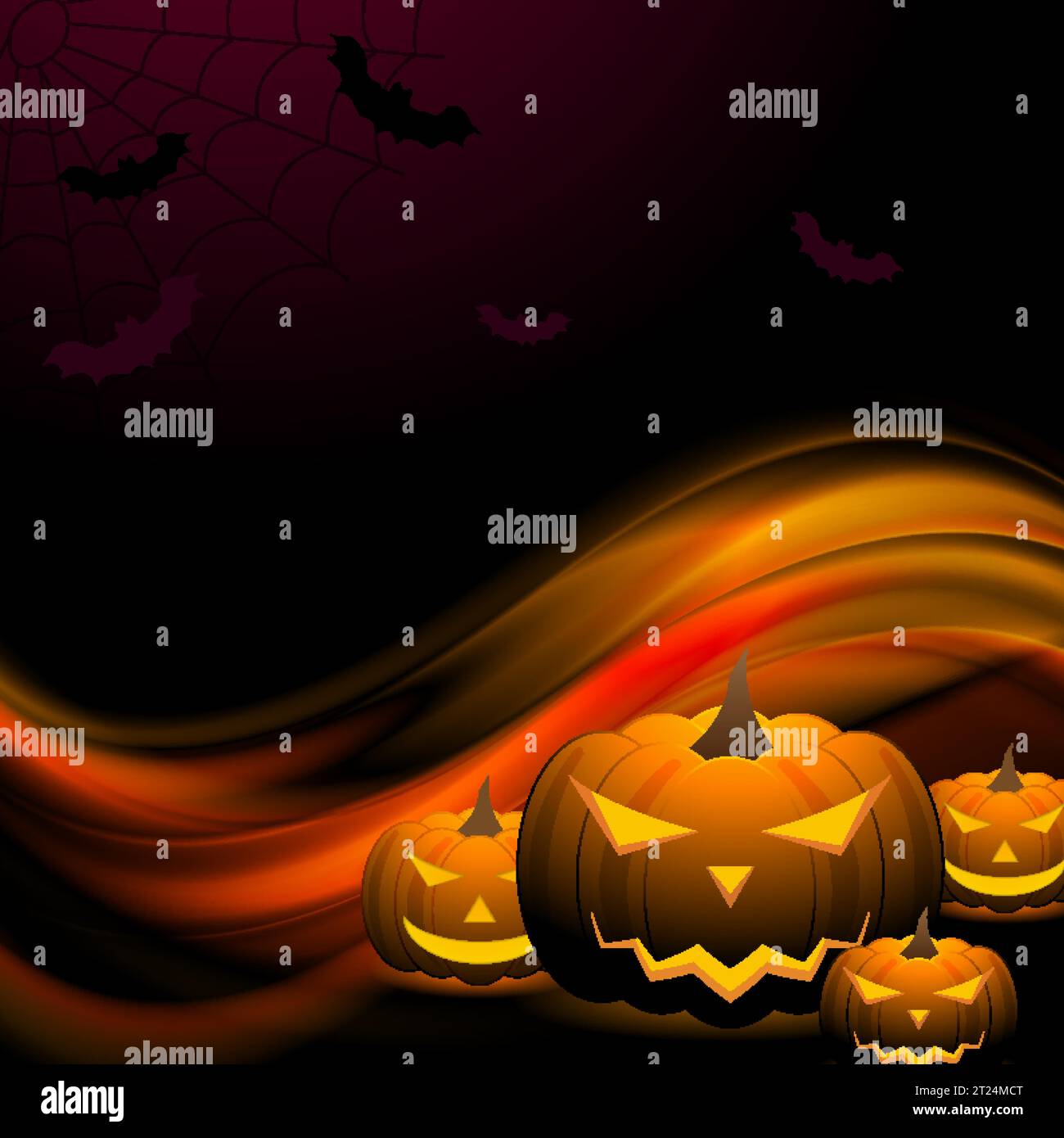 Orange Halloween smiling pumpkins and smooth waves on dark background ...