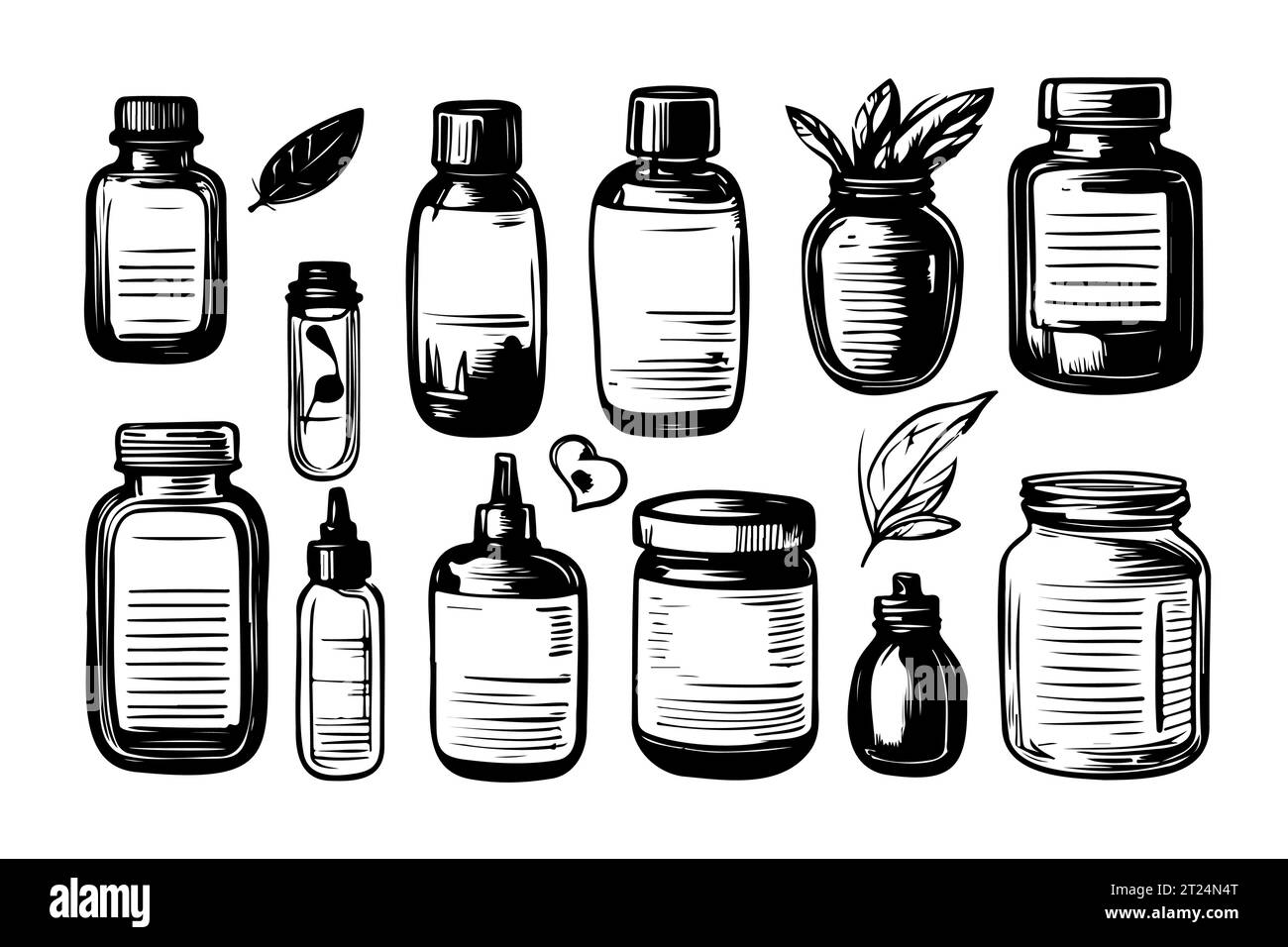 Essential oils bottles set of vector hand drawn doodle isolated ...