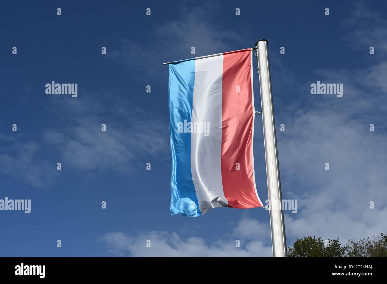Vianden, Luxembourg. 13th Oct, 2023. The national flag of the Grand ...