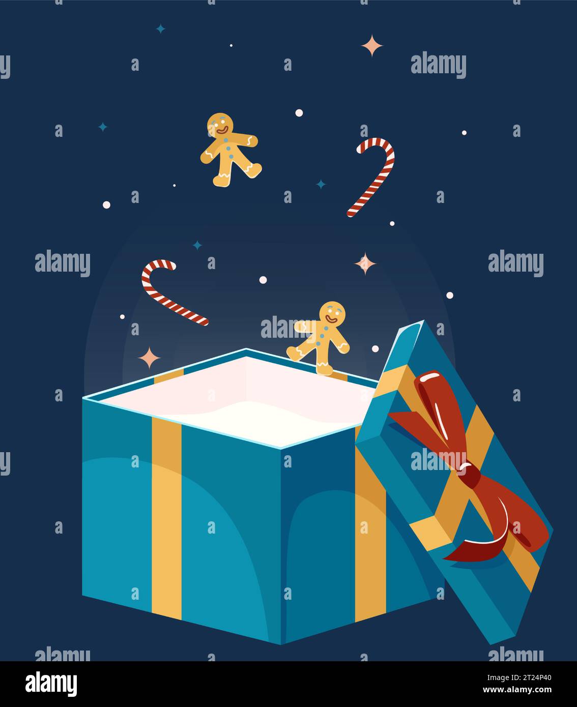 Vector illustration of a box with a Christmas present. Magic box, glow ...