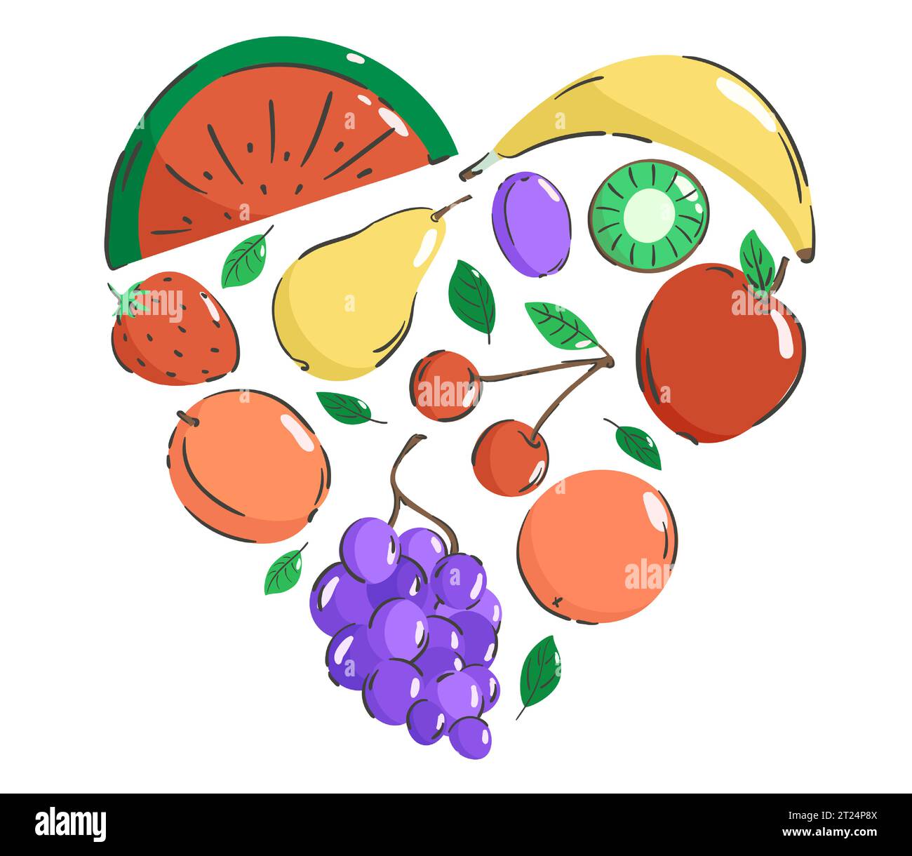 Colorful cartoon fruits in the shape of a heart. Vector illustration ...
