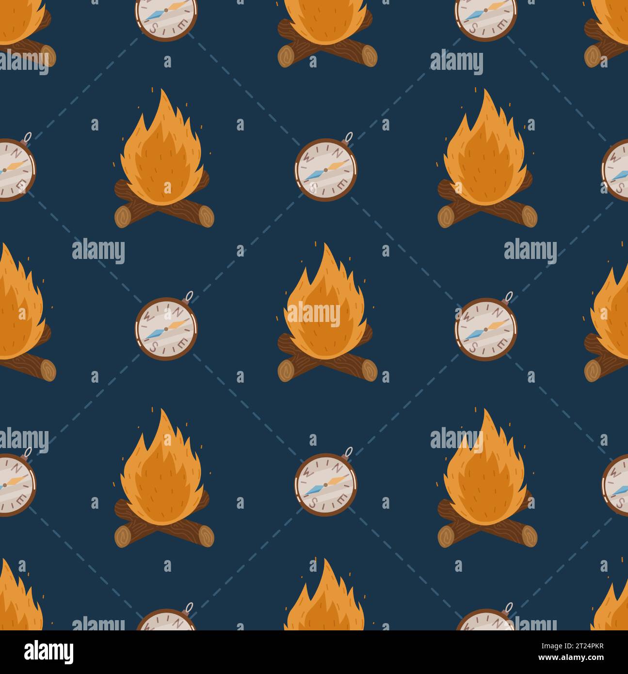 Camping outdoor activities vector seamless patterns. Compass and ...