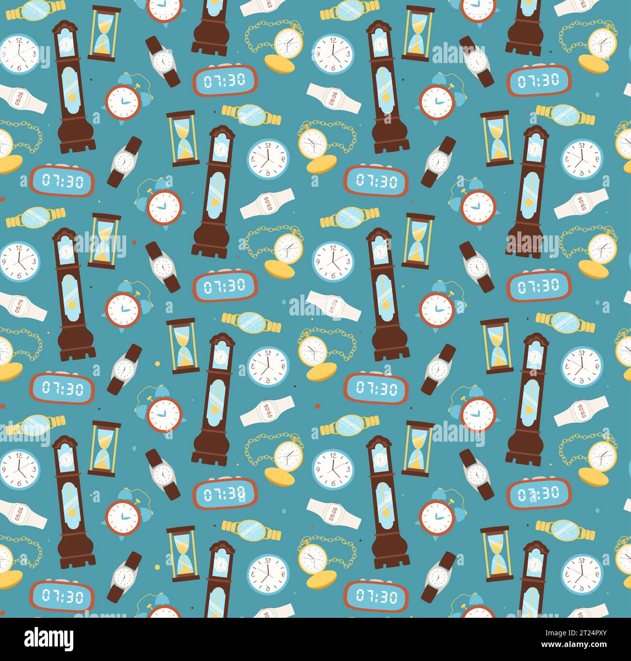 Vintage clocks and watches seamless pattern. Vector illustration of ...