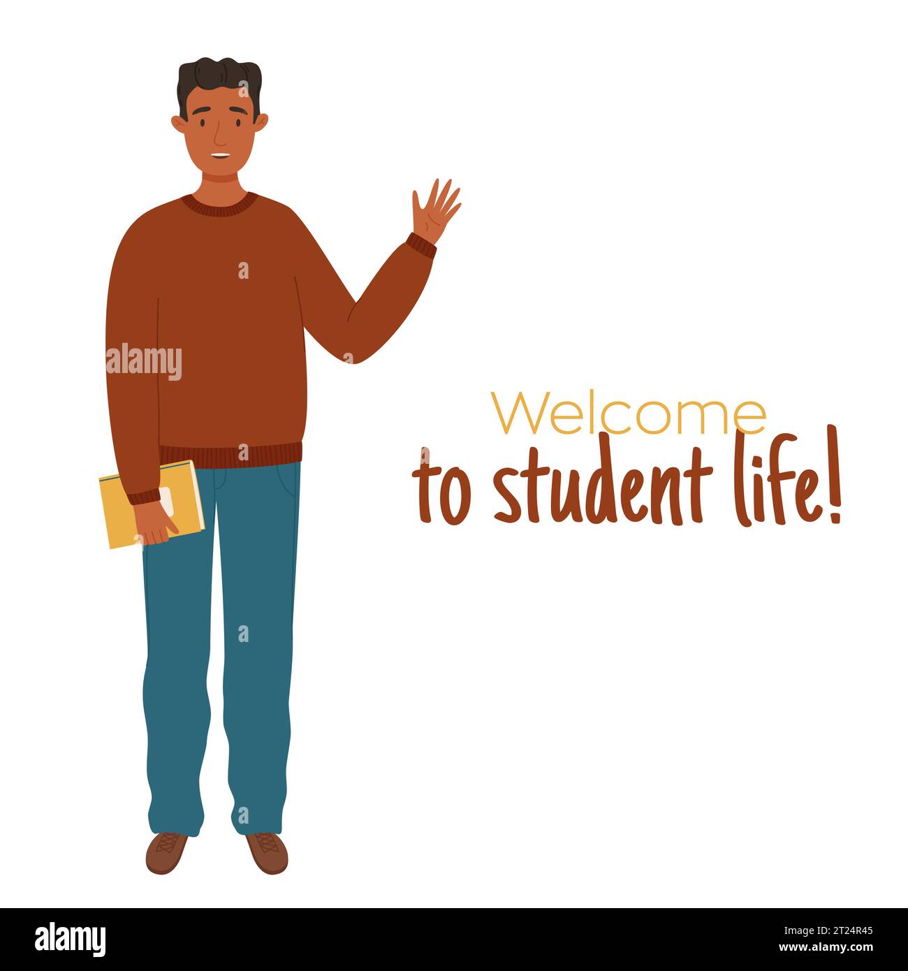Young black-skinned man in casual clothes with textbook. Student ...