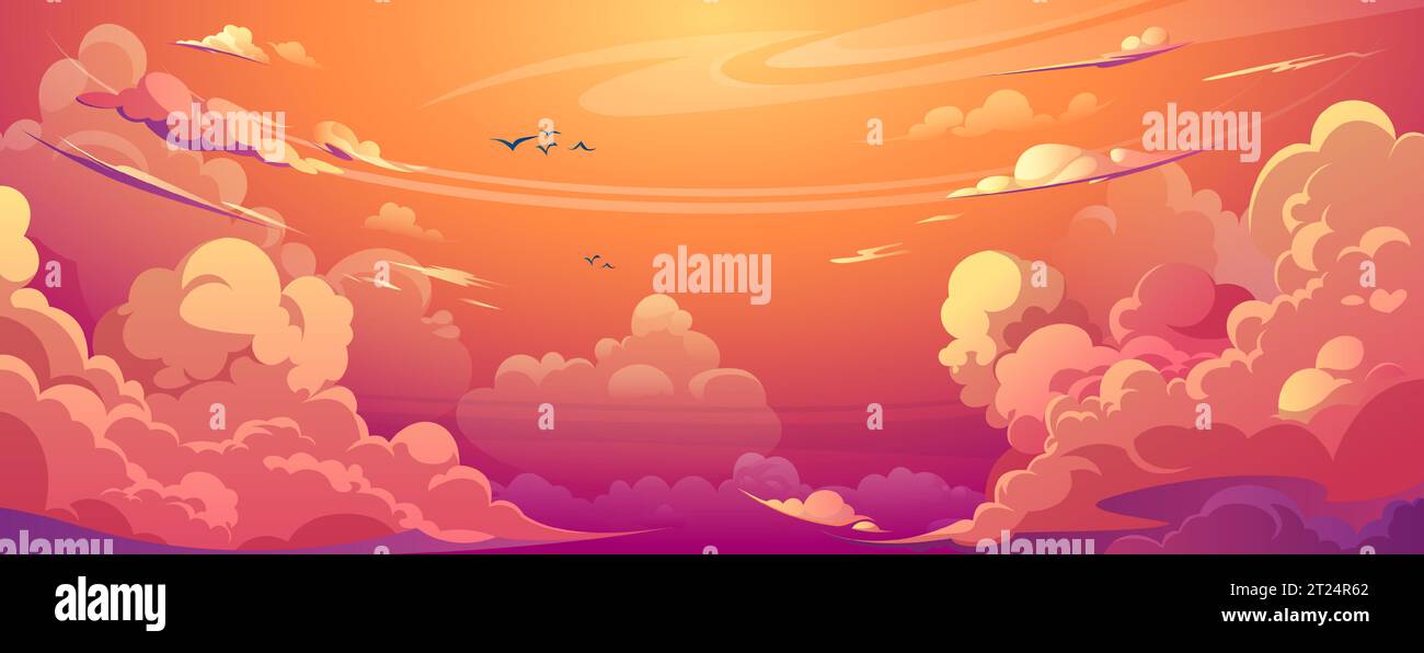 Sunset anime cloud vector cartoon scene background. Summer cloudy ...