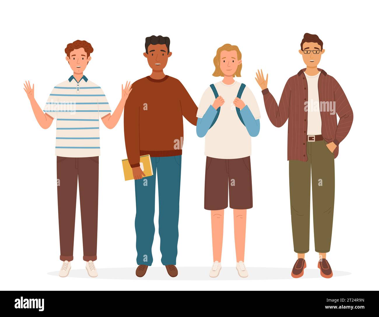 Group of multicultural male students flat vector illustration. Young ...
