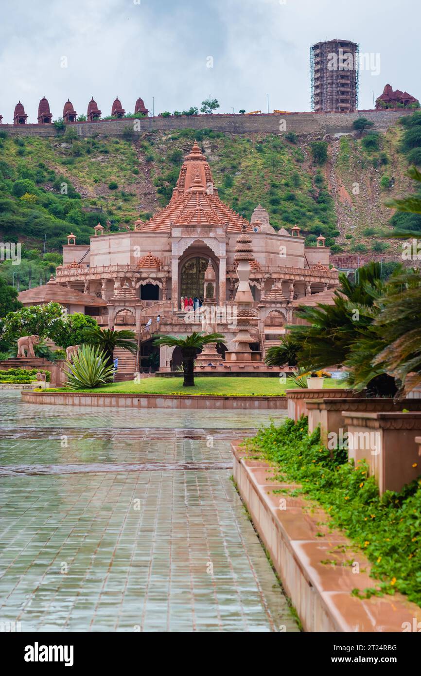 artistic red stone jain temple at morning from unique angle image is ...