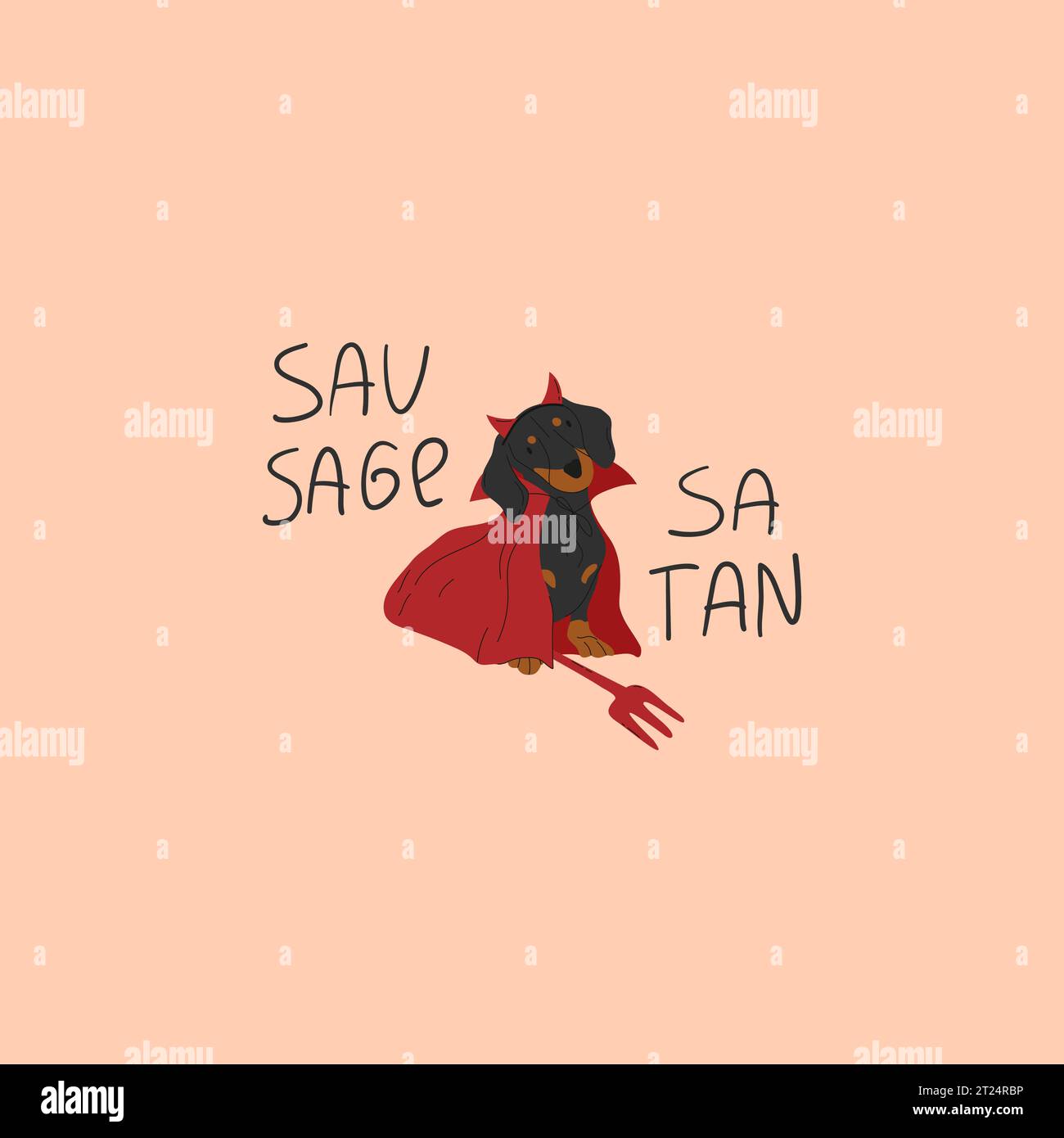 Dachshund in devil or satan Halloween costume. Happy Halloween vector ...