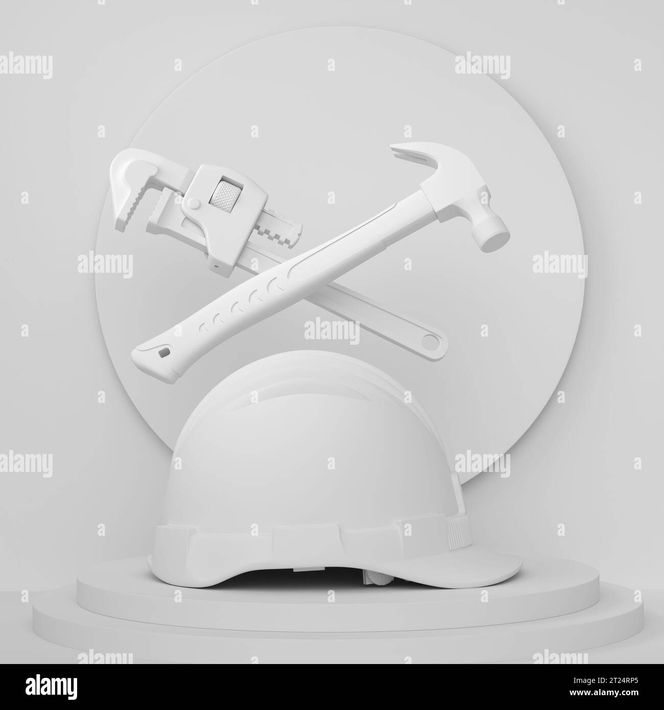 Abstract scene or podium with carpenters tools on monochrome background ...