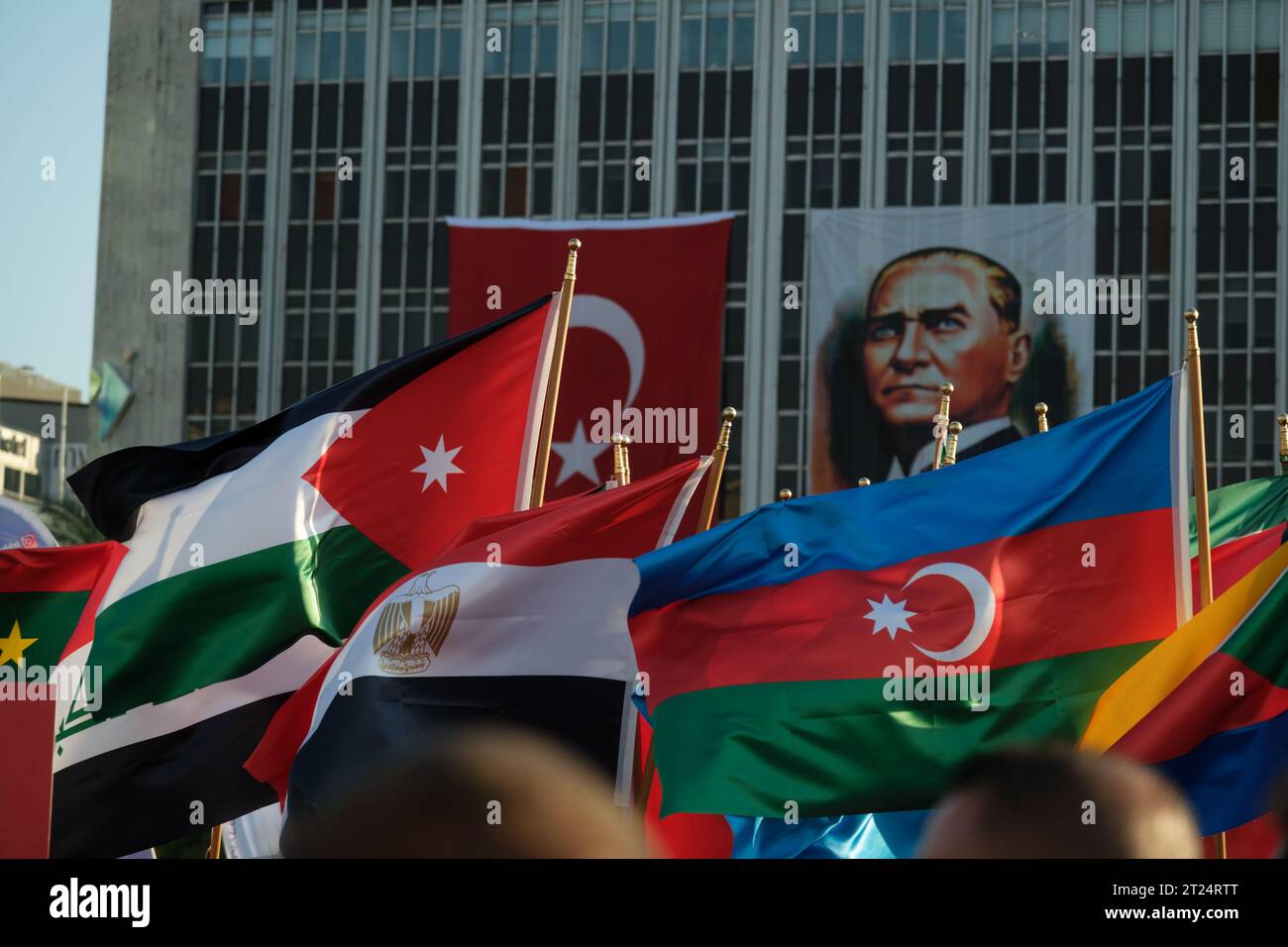 Turkish flag, Ataturk and various nations flags on the foreground Stock ...