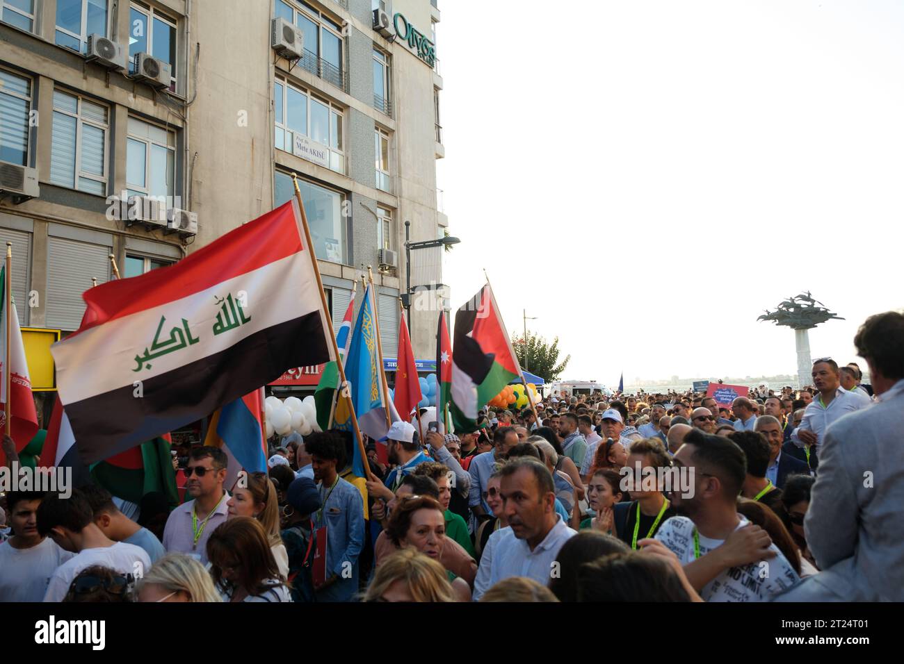 Izmir, Turkey - September 1, 2023: Crowds wave flags of various ...