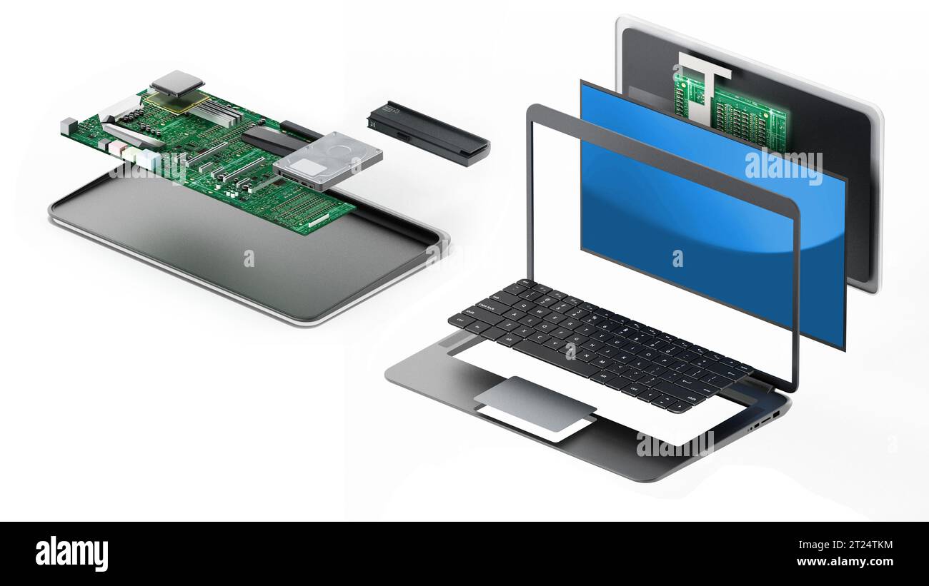 Laptop computer parts isolated on white background. 3D illustration ...