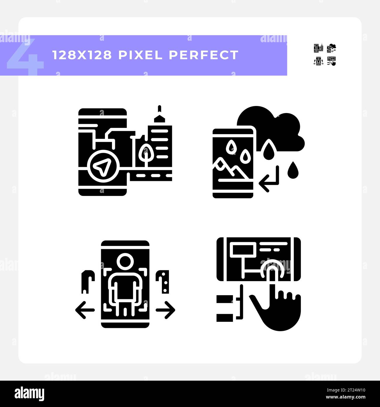 Pixel perfect glyph style VR, AR and MR silhouette icons set Stock ...