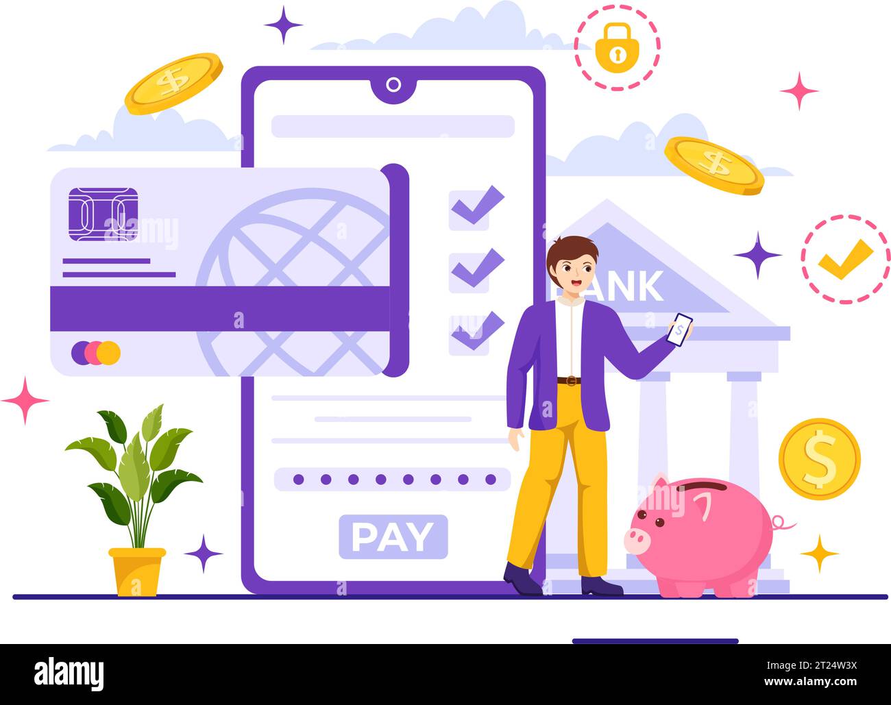 Mobile Banking Vector Illustration with Wallet App for Payment from ...