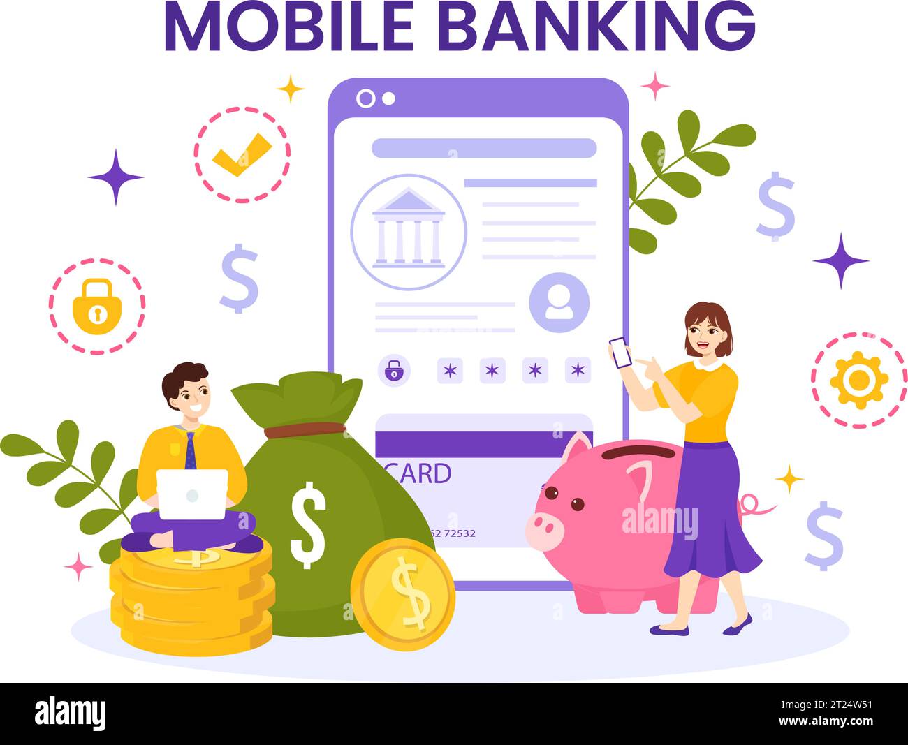 Mobile Banking Vector Illustration with Wallet App for Payment from ...