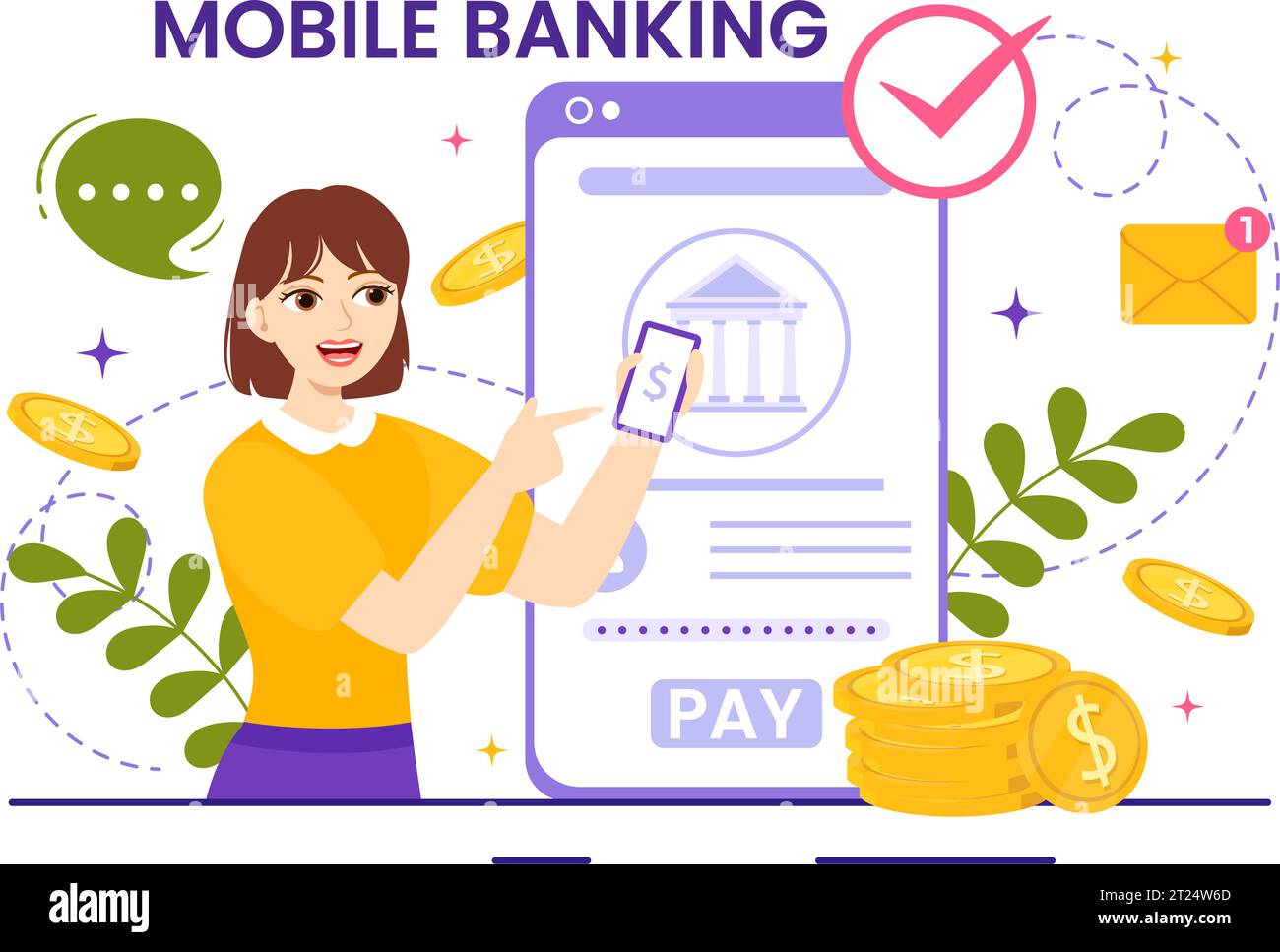 Mobile Banking Vector Illustration with Wallet App for Payment from ...