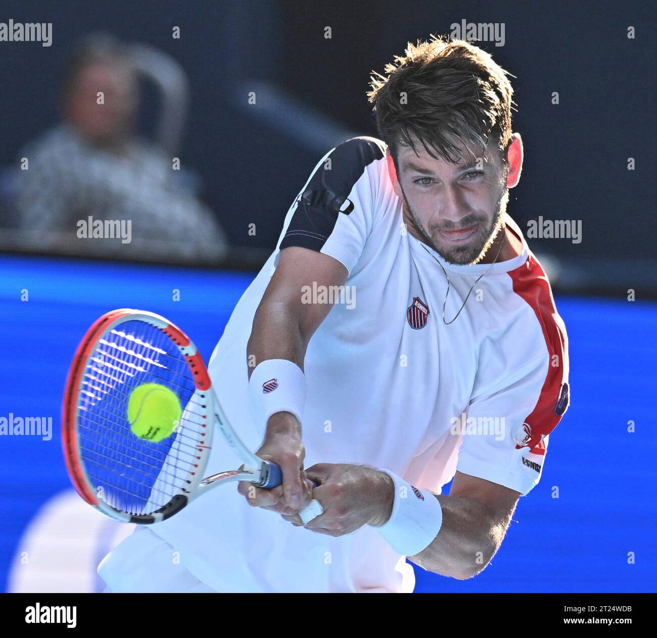 Cameron Norrie of Great Britain hits a ball during 1st round match ...