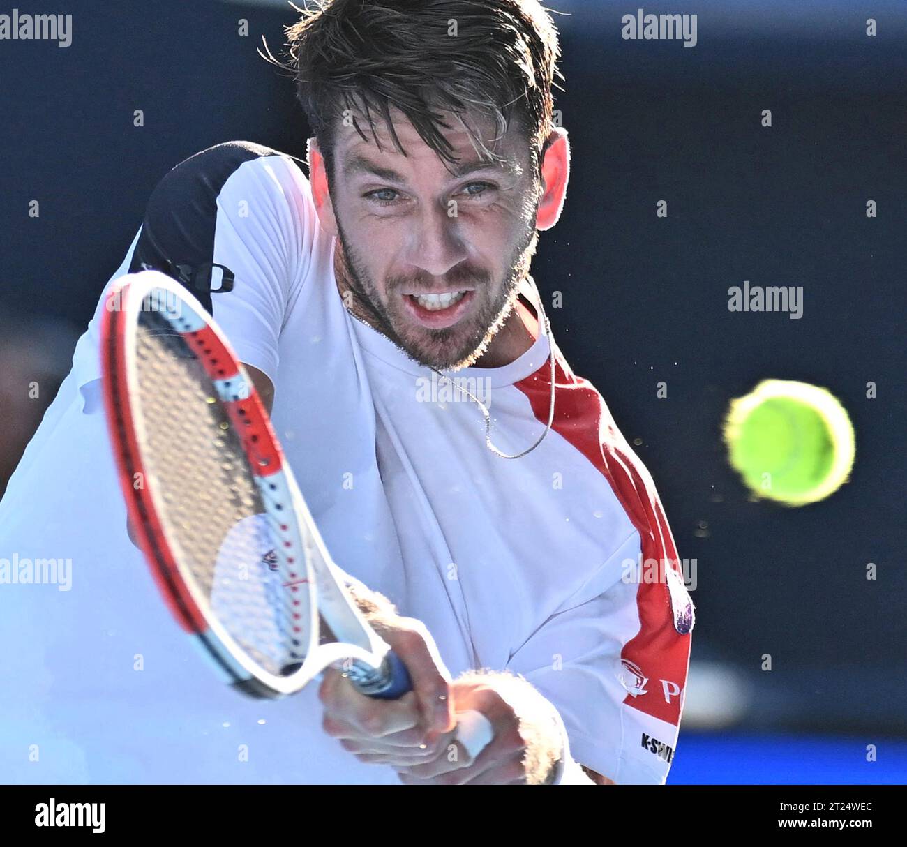 Cameron Norrie of Great Britain hits a ball during 1st round match ...