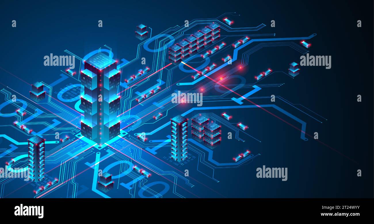 Isometric big data concept, database. Abstract technology background ...