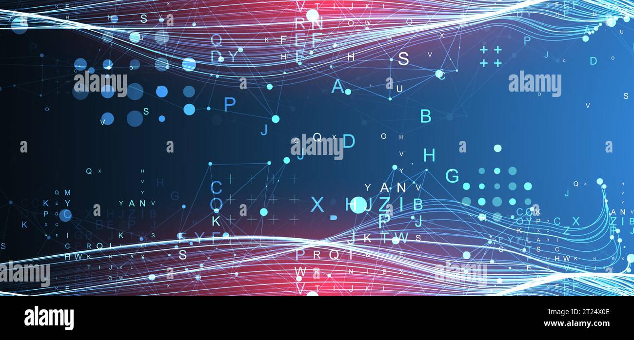 Abstract flowing wave lines with letters and plexus effect. Design ...