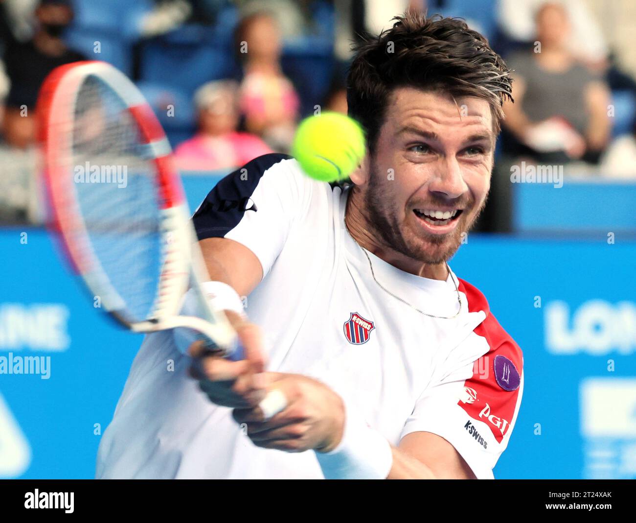 Tokyo, Japan. 17th Oct, 2023. Cameron Norrie of Britain returns the ...