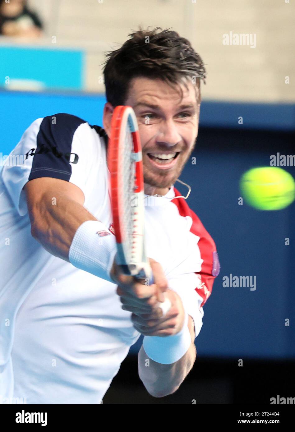 Tokyo, Japan. 17th Oct, 2023. Cameron Norrie of Britain returns the ...