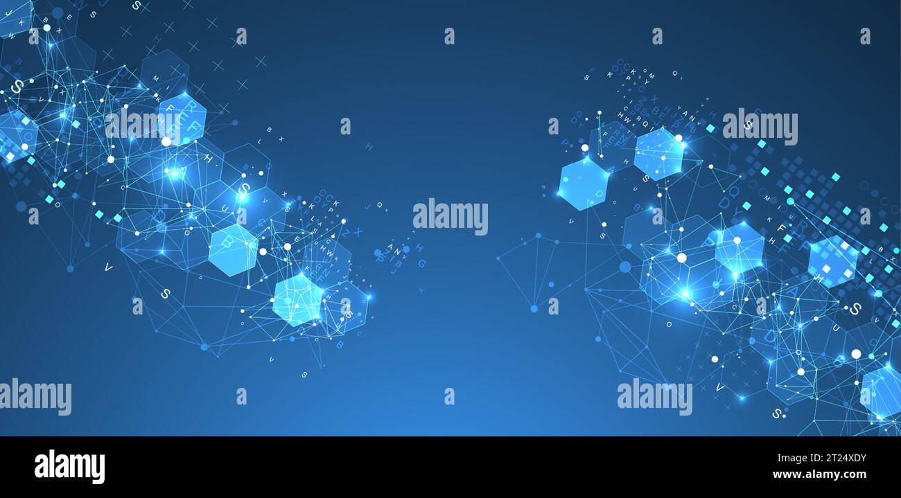 Abstract hexagon background with plexus effect and letters for design ...