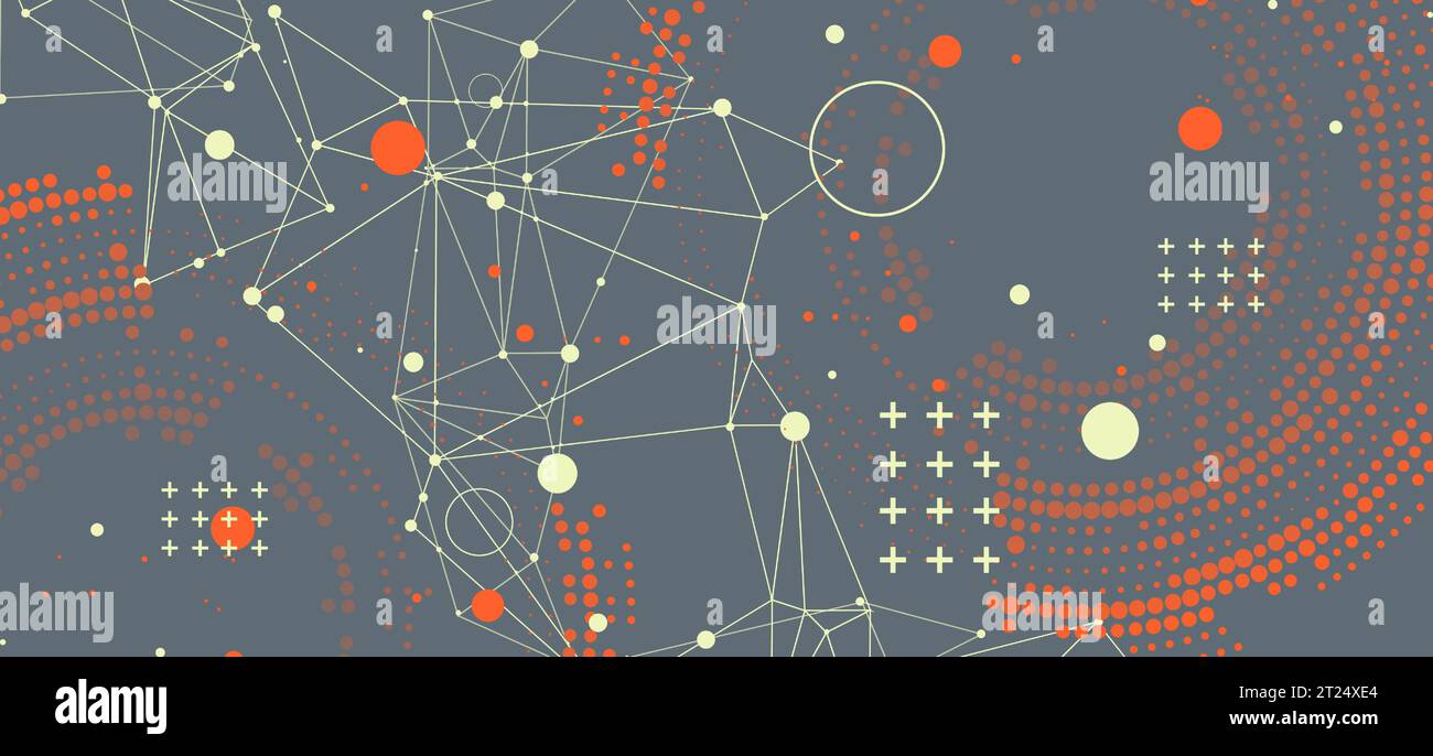 Halftone Science Background With Connecting Dots And Lines Digital Data Visualization Vector
